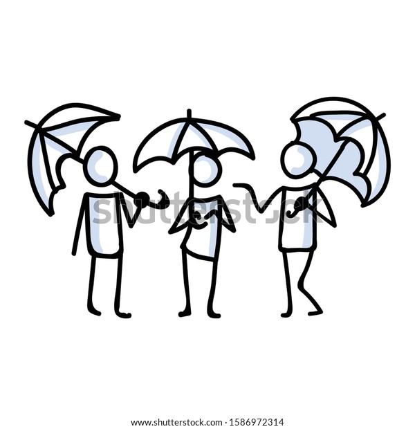 Hand Drawn Three Stick Figures Umbrella Stock Vector (Royalty Free ...