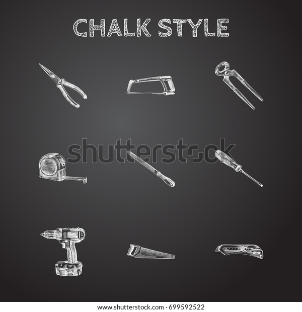 Hand Drawn Tools Sketches Set Collection Stock Vector (Royalty Free ...