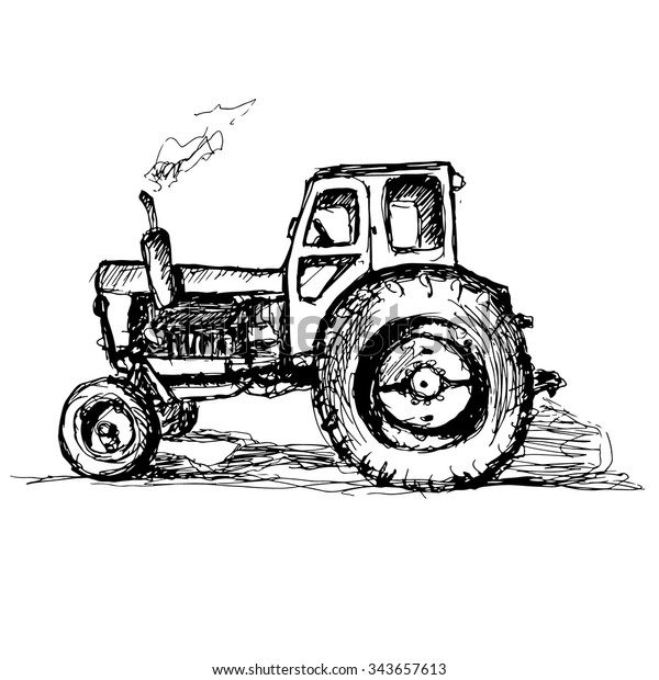 Hand Drawn Tractor On White Background Stock Vector (Royalty Free ...