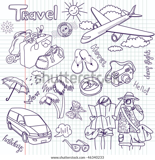 Hand Drawn Travel Doodles Vector Illustration Stock Vector (Royalty ...
