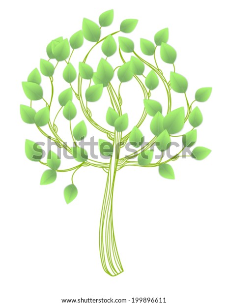 Hand Drawn Tree Green Paper Leaves Stock Vector (Royalty Free ...
