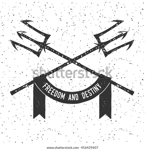 Hand Drawn Trident Badge Logo Grunge Stock Vector (Royalty Free ...