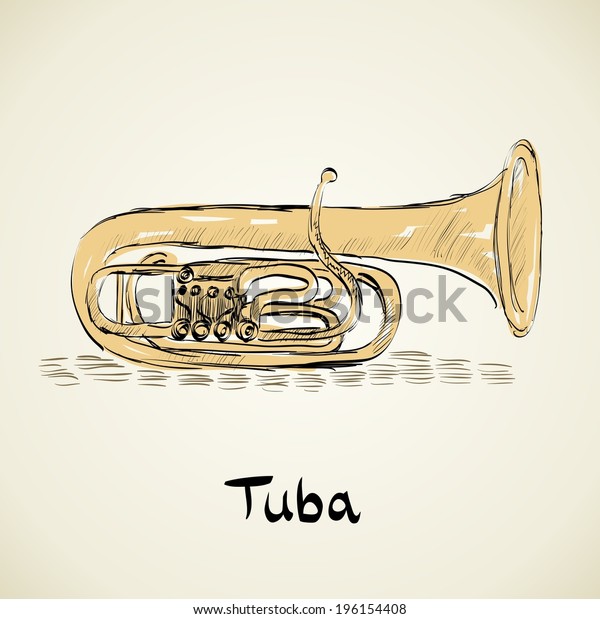 Hand Drawn Tuba On Light Background Stock Vector (Royalty Free ...