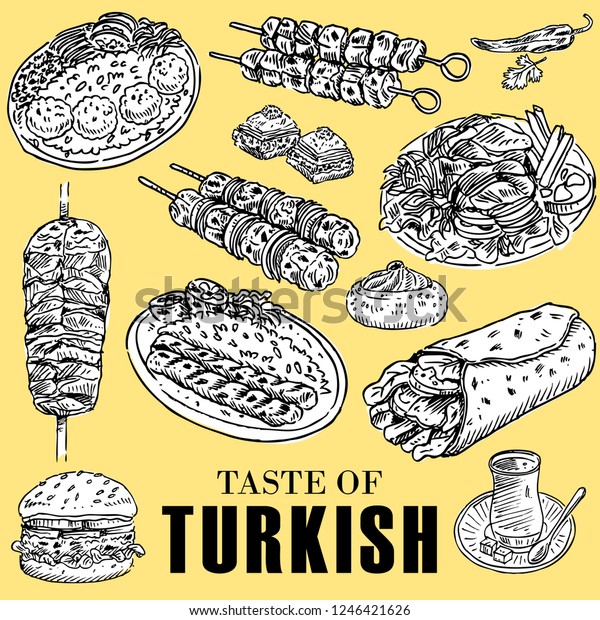 Hand Drawn Turkish Food Vector Illustration Stock Vector (Royalty Free ...