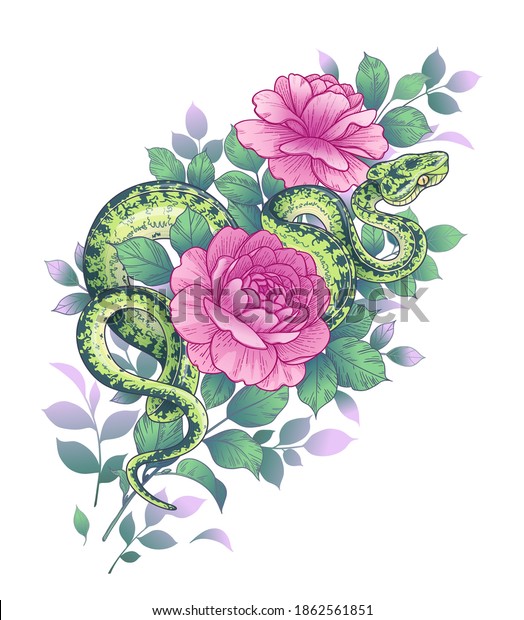 Hand Drawn Twisted Snake Roses Isolated Stock Vector (Royalty Free ...