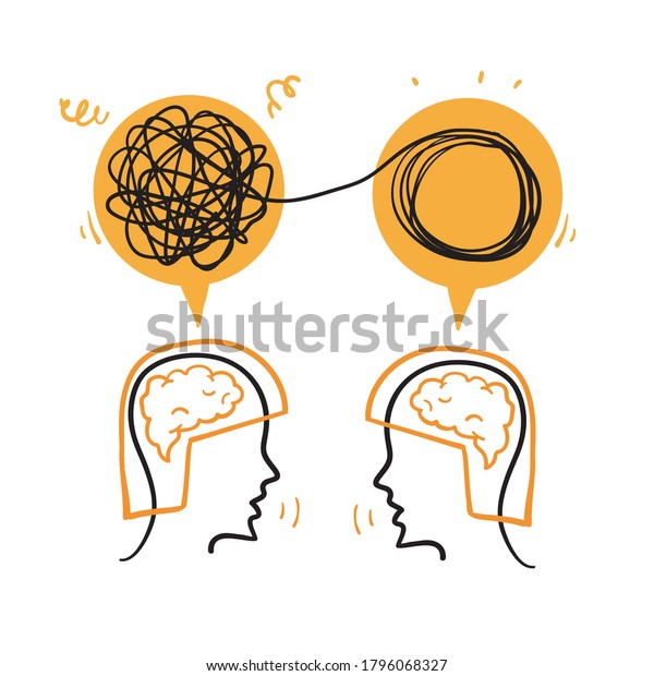 Hand Drawn Two Humans Head Silhouette Stock Vector (Royalty Free ...