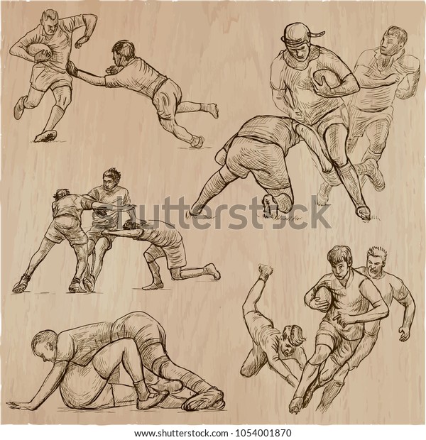 An hand drawn VECTOR collection of RUGBY sport. Pack of some sportsmen ...