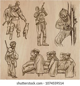 Hand Drawn Vector Collection Soldiers Different Stock Vector (Royalty ...
