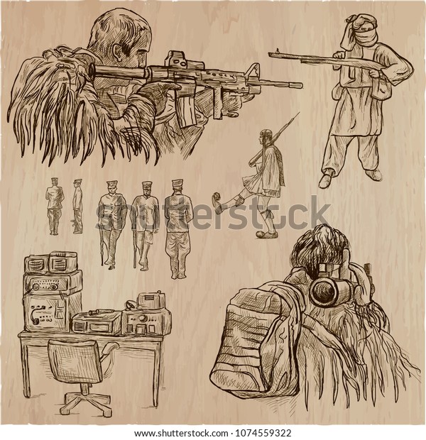 Hand Drawn Vector Collection Soldiers Different Stock Vector (Royalty ...