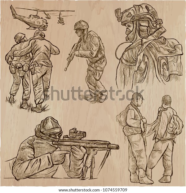Hand Drawn Vector Collection Soldiers Different Stock Vector (Royalty ...