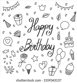 Hand Drawn Vector Happy Birthday Black Stock Vector (Royalty Free ...