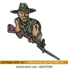 Hand Drawn Vector Illustration Australian Soldier Stock Vector (Royalty ...