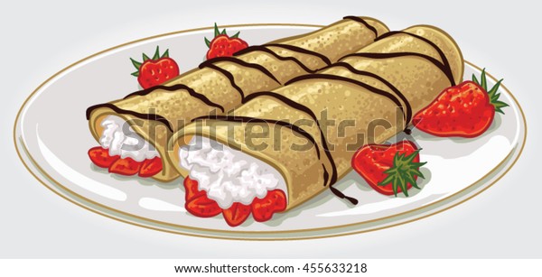 Hand Drawn Vector Illustration Crepe Strawberry Stock Vector (Royalty ...