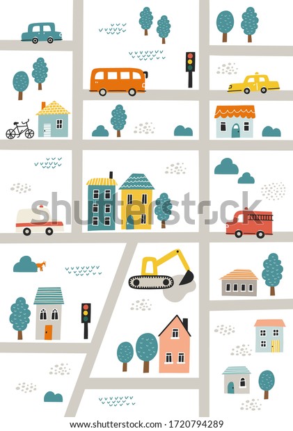Hand Drawn Vector Illustration Cute Town Stock Vector (Royalty Free ...