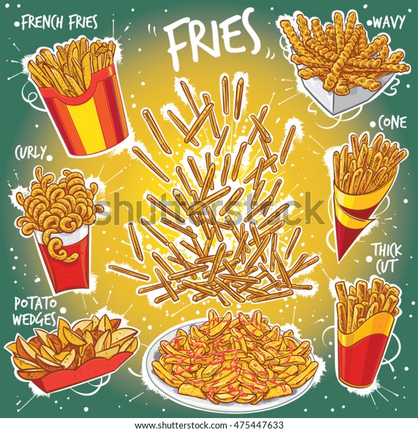 Ilustración vectorial a mano de Fries, Fries Francesas, Chips ...