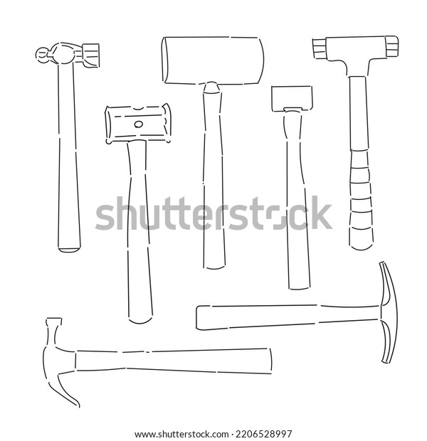 Hand Drawn Vector Illustration Hammers Set Stock Vector (Royalty Free ...