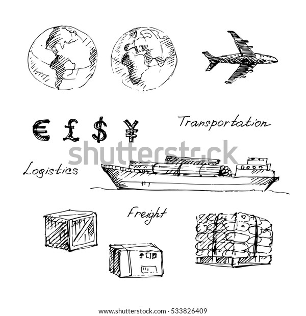 Hand Drawn Vector Illustration Logistics Transportation Stock Vector ...