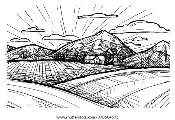 Hand Drawn Vector Illustration Organic Farm Stock Vector (Royalty Free ...