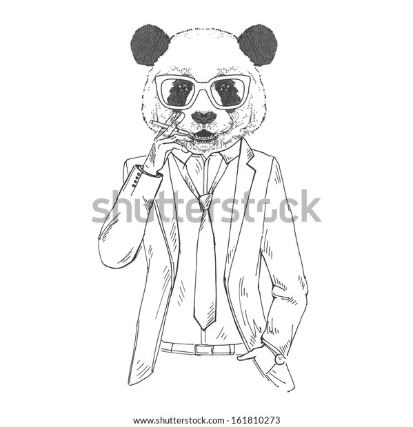 Hand Drawn Vector Illustration Panda Smoking Stock Vector (Royalty Free ...