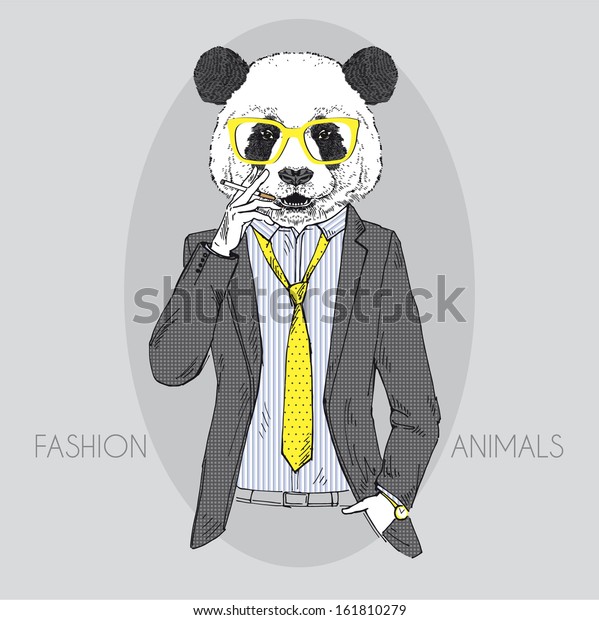 Hand Drawn Vector Illustration Panda Smoking Stock Vector (Royalty Free ...