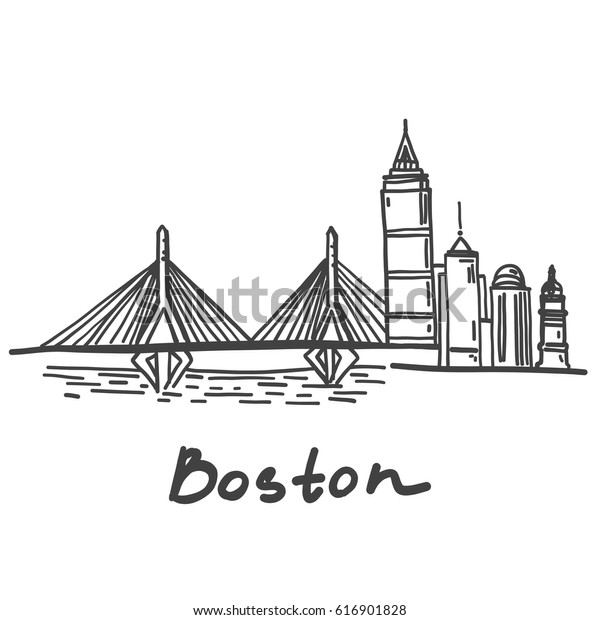 Hand Drawn Vector Illustration Skyline Boston Stock Vector (Royalty ...