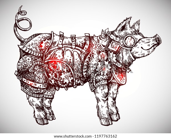 Hand Drawn Vector Illustration Steampunk Pig Stock Vector (Royalty Free ...