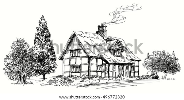 Hand Drawn Vector Illustration Thatched Roof Stock Vector (Royalty Free ...