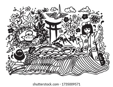 Hand Drawn Vector Illustration Traditional Japanese Stock Vector ...