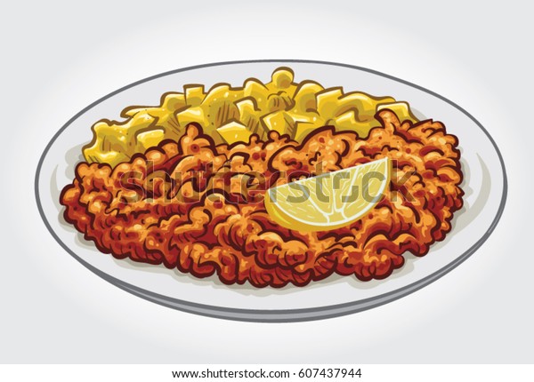 Hand Drawn Vector Illustration Traditional Schnitzel Stock Vector ...