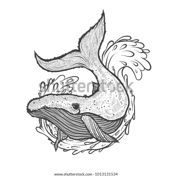 Hand Drawn Vector Illustration Whale Wave Stock Vector (Royalty Free ...