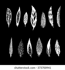 Hand Drawn Vector Ink Set Feathers Stock Vector (Royalty Free ...