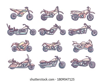 Hand Drawn Vector Motorcycle Set Collection Stock Vector (Royalty Free ...