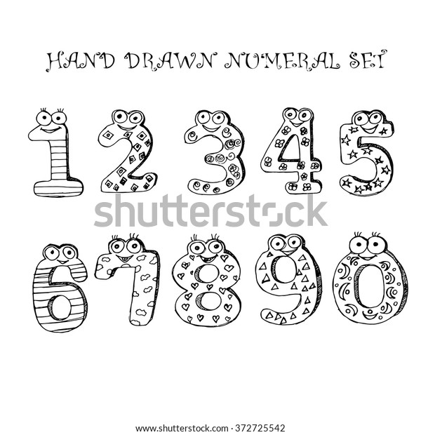 Hand Drawn Vector Numerals Setnumeral 1234567890 Stock Vector (Royalty ...