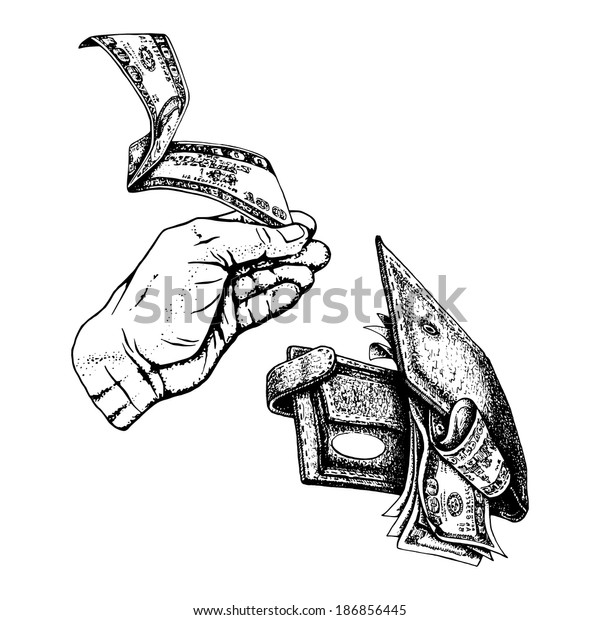 Hand Drawn Vector Sketch Illustration Banknote: เวกเตอร์สต็อก (ปลอดค่า ...