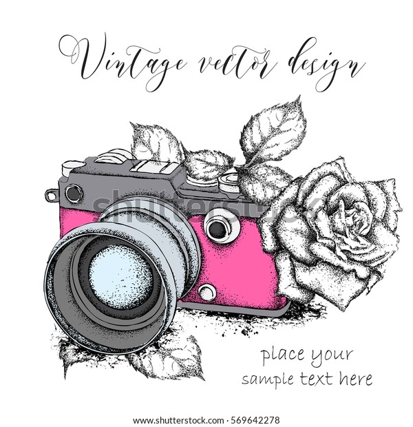 Hand Drawn Vintage Camera Roses Vector Stock Vector (Royalty Free ...