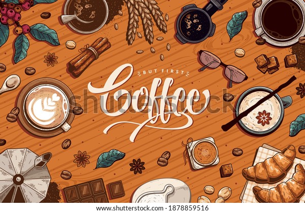 Hand Drawn Vintage Coffee Element Background Stock Vector (Royalty Free ...