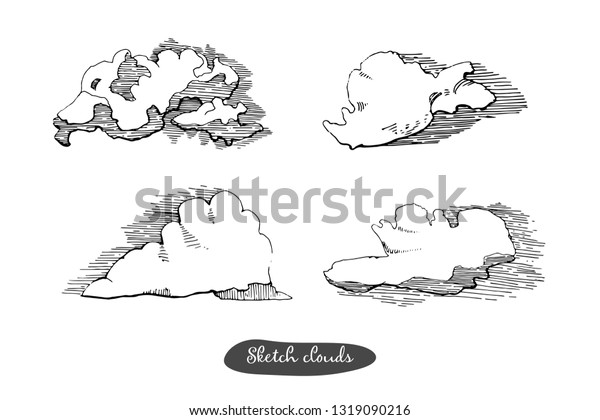 Hand Drawn Vintage Engraved Clouds Vector Stock Vector (Royalty Free ...