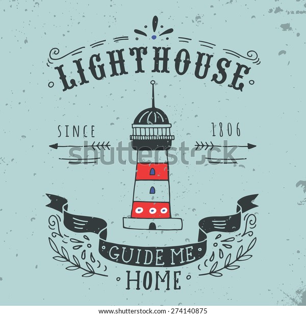 Hand Drawn Vintage Label Lighthouse Lettering: เวกเตอร์สต็อก (ปลอดค่า ...