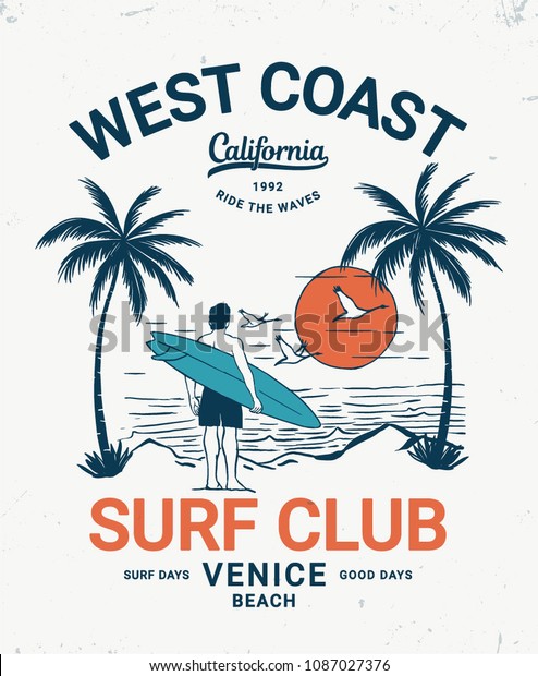 Hand Drawn Vintage Surf Theme Print Stock Vector (Royalty Free) 1087027376