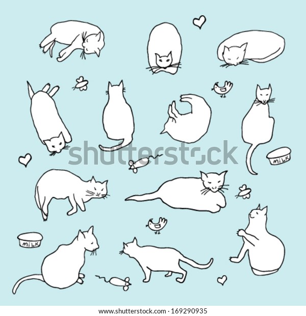 Hand Drawn White Cat Set Stock Vector (Royalty Free) 169290935 ...