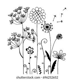 Set Wild Plants Poppies Dandelions Vector Stock Vector (Royalty Free ...