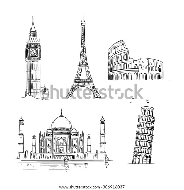 Hand Drawn World Landmark Set Vector Stock Vector (Royalty Free) 306916037