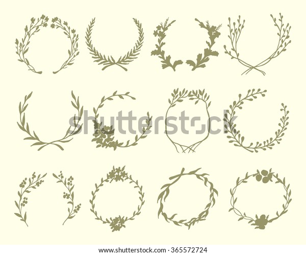 Hand Drawn Wreath Set Made Vector Stock Vector (Royalty Free) 365572724