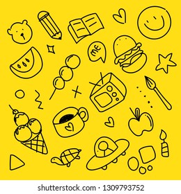 Hand Drawn Yellow Doodle Set Stock Vector (Royalty Free) 1309793752 ...