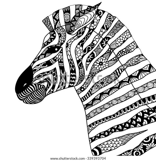 Hand Drawn Zebra Zentangle Style Coloring: vector de stock (libre de ...