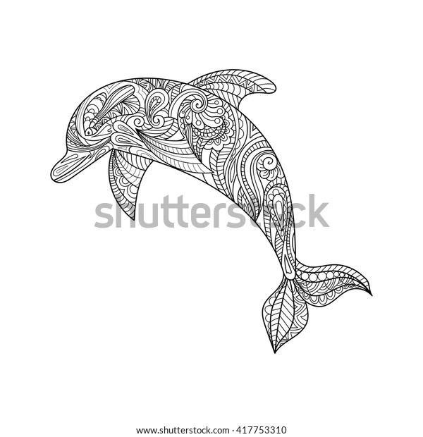 Hand Drawn Zentangle Dolphin Design Element Stock Vector (Royalty Free ...