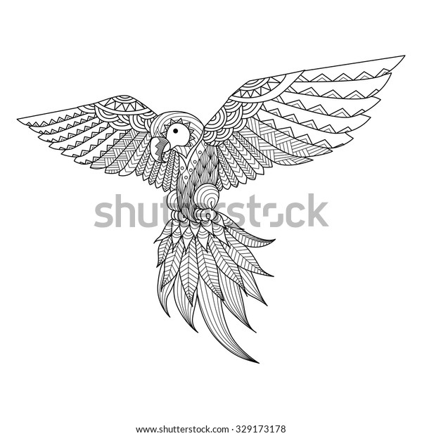 Hand Drawn Zentangle Parrot Coloring Booktattooshirt Stock Vector ...
