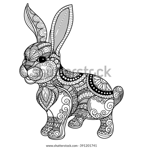 Hand Drawn Zentangle Rabbit Coloring Book Stock Vector (Royalty Free ...