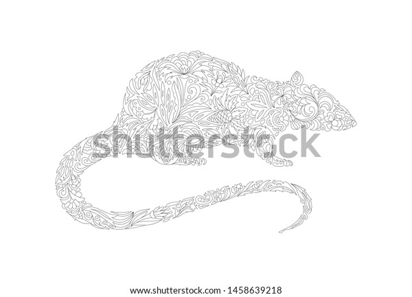Hand Drawn Zentangle Rat Coloring Book 스톡 벡터(로열티 프리) 1458639218 ...