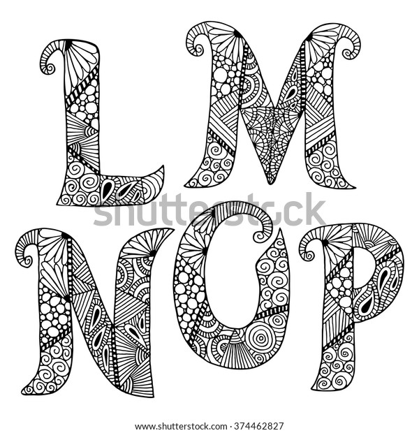 Hand Drawn Zentangle Style Letters: vector de stock (libre de regalías ...